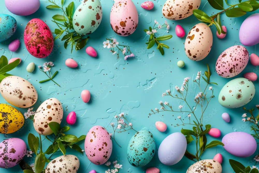 Happy Easter Eggs chromatic. Bunny hopping in flower easter egg hunt ...