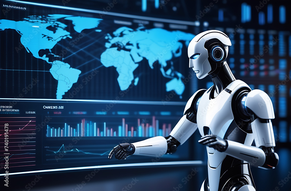 Businessman touch automated data management system to create reports ...