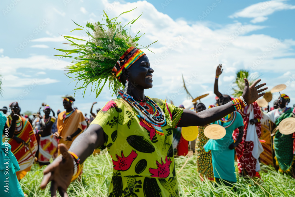 Foto de African tribal dance, Group of people in traditional attire ...