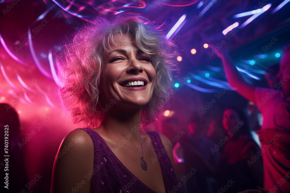 Happy woman dancing in a party night club photography generative ai ...