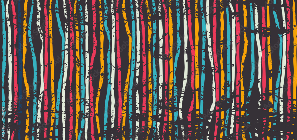 Retro distressed seamless pattern hand drawn colorful paint lines on ...