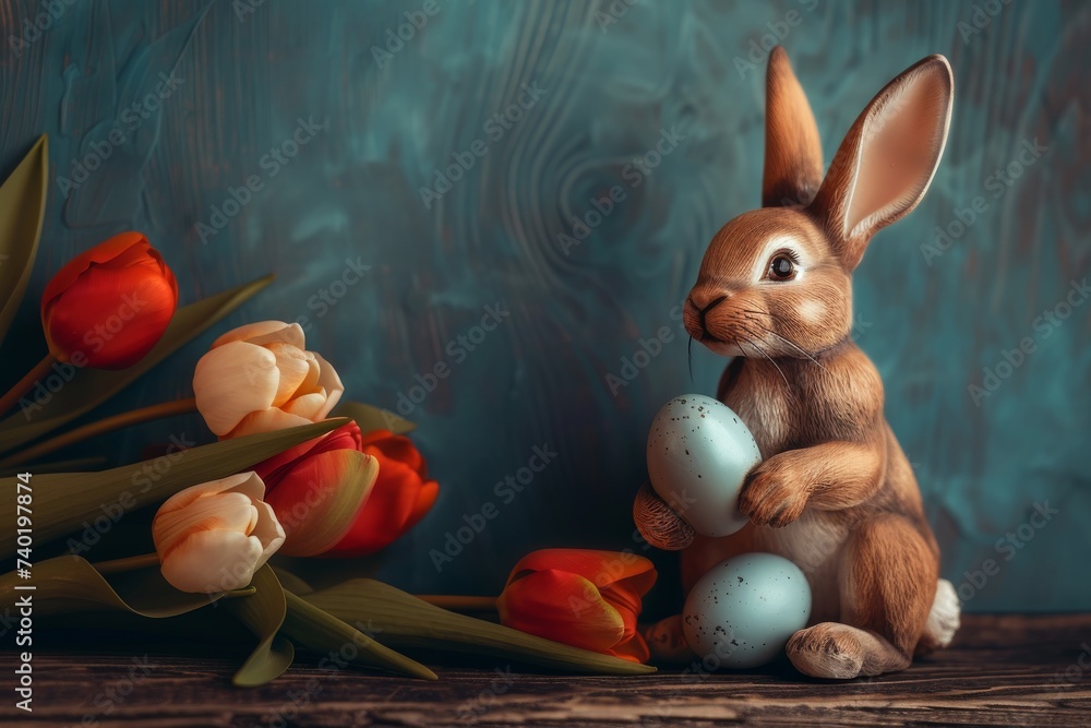 Happy Easter Eggs compassion. Bunny hopping in flower spring trails ...