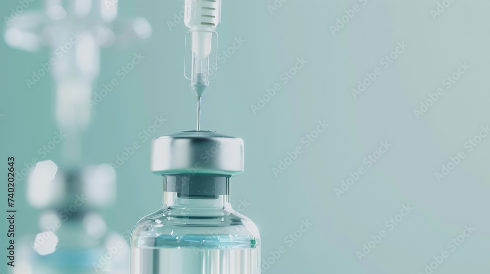 aiguille d'une seringue médicale qui se remplie dans un flacon de ...