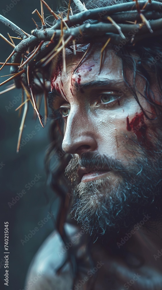 Jesus Christ wearing a crown of thorns. Stock Illustration | Adobe Stock