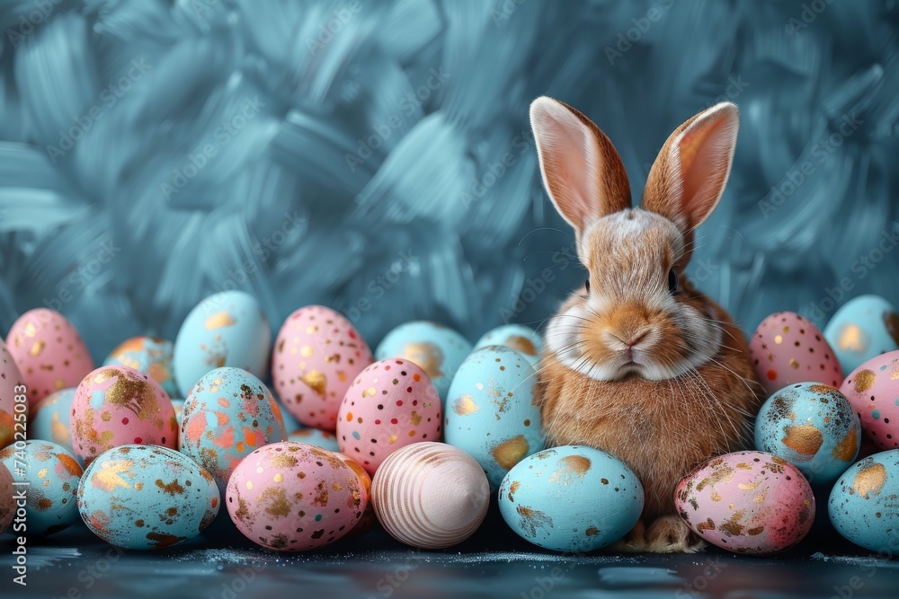 Happy Easter Eggs gentle. Bunny hopping in flower fun decoration ...