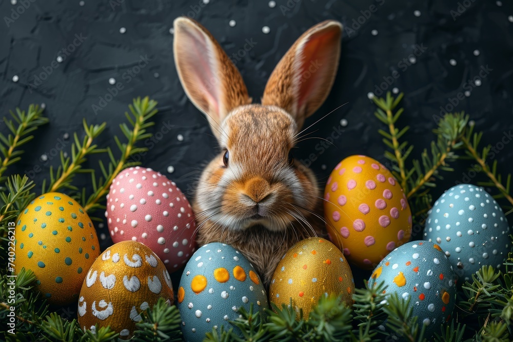 Happy Easter Eggs easter parade. Bunny hopping in flower jest ...