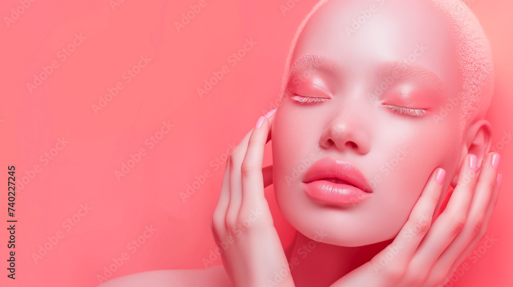 Albino people. Albino woman portrait with closed eyes in a serene pose ...