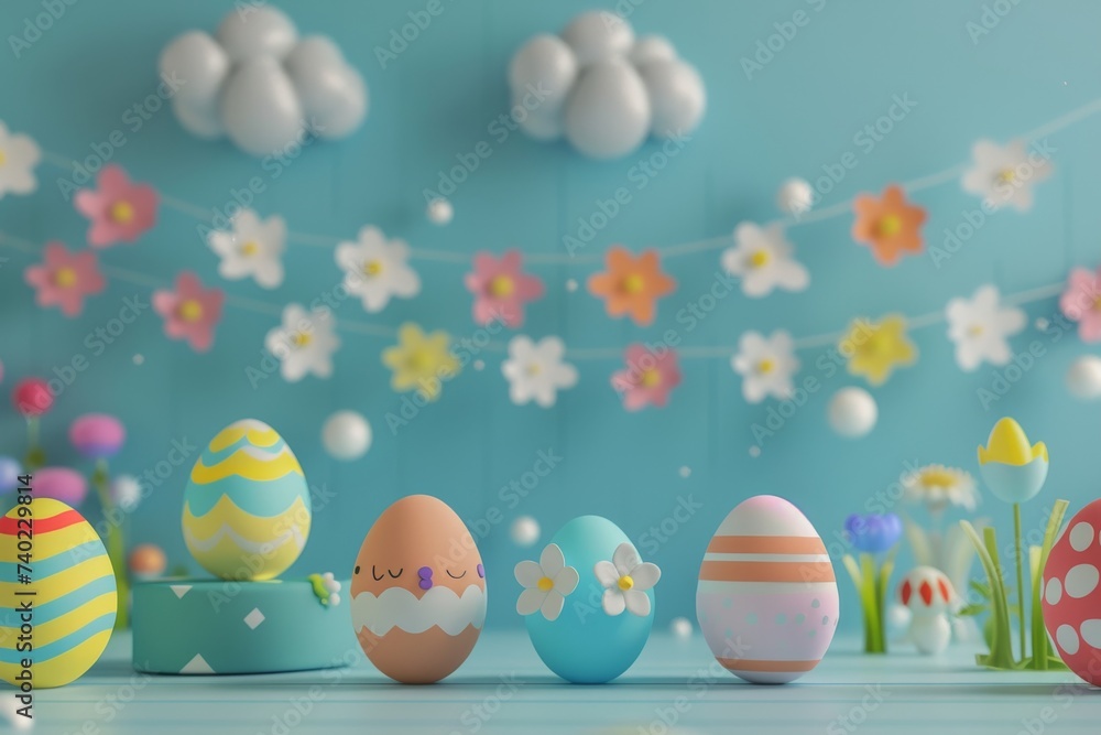 Happy Easter Eggs Rose Bloom. Bunny hopping in flower Hope decoration ...