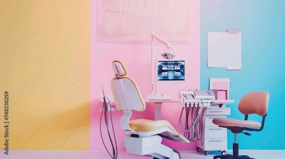 An intricately designed miniature dental chair sits against a textured ...