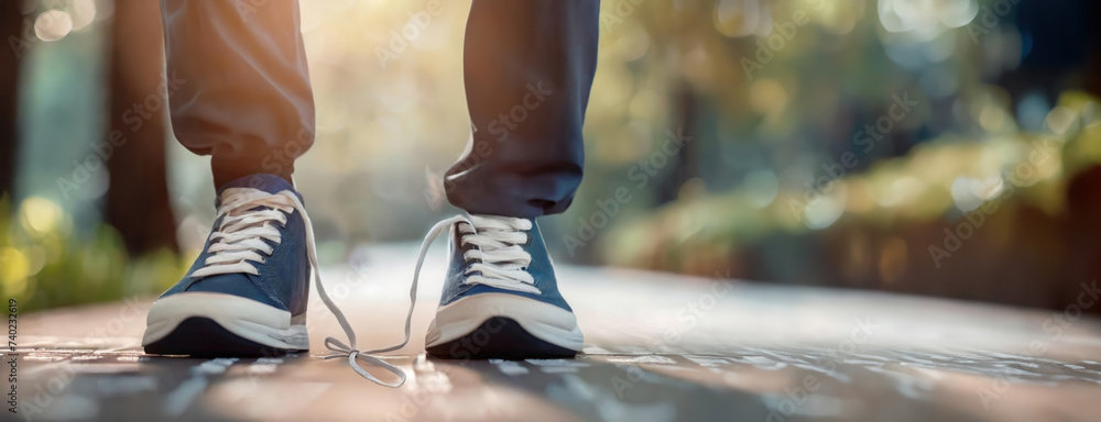 April Fools' Day Prank with Sneakers Tied Together. Person's shoes are ...