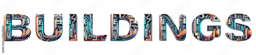 BUILDINGS letters english letters vibrant colors transparent background symbols aesthetic fonts ...