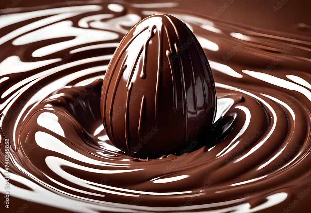 Capturing the moment of a luscious chocolate Easter egg splashing into ...