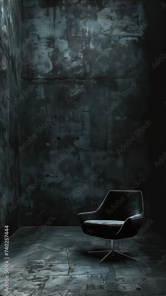 chair room wall brutal concrete interiors empty black walls daylight ...