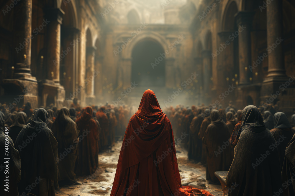 Imagination of Jesus Christ standing before a solemn assembly, facing ...