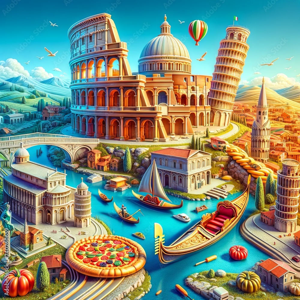 Captivating 3D artwork capturing Italy's essence, featuring the ...