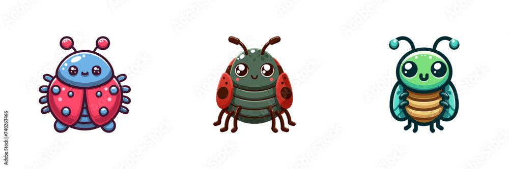 In this cartoon vector image, a group of three bugs are seen sitting ...