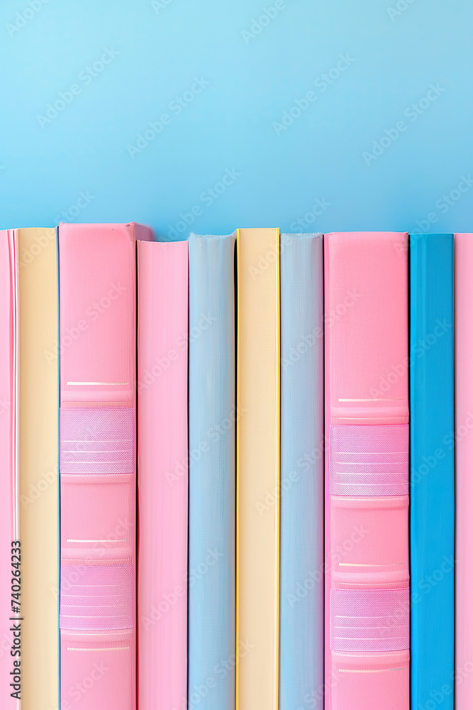 stack tower of books with blank spine mockup in bright pastel colours ...