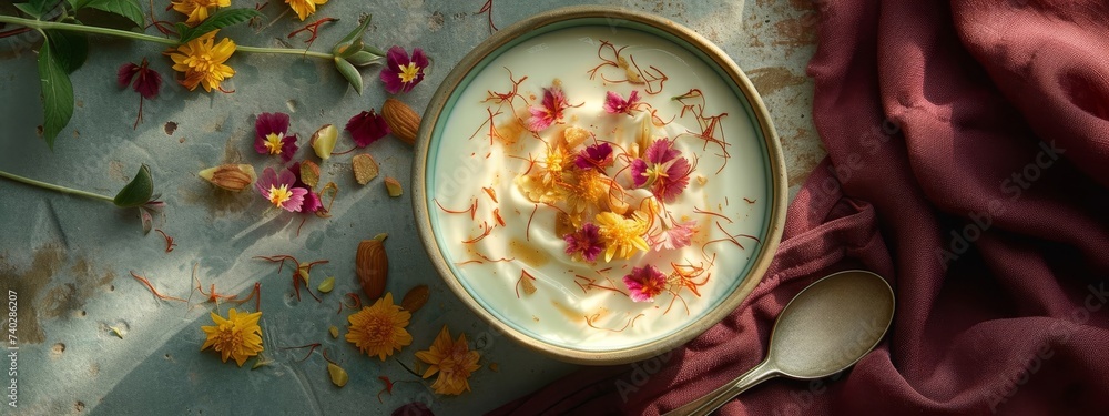 Saffron shrikhand, a traditional Indian dish, for the festival of Gudi ...