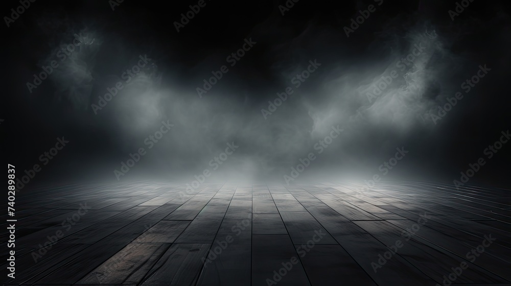 Ethereal Mist Engulfs Wooden Floored Dark Room, Creating a Mysterious ...