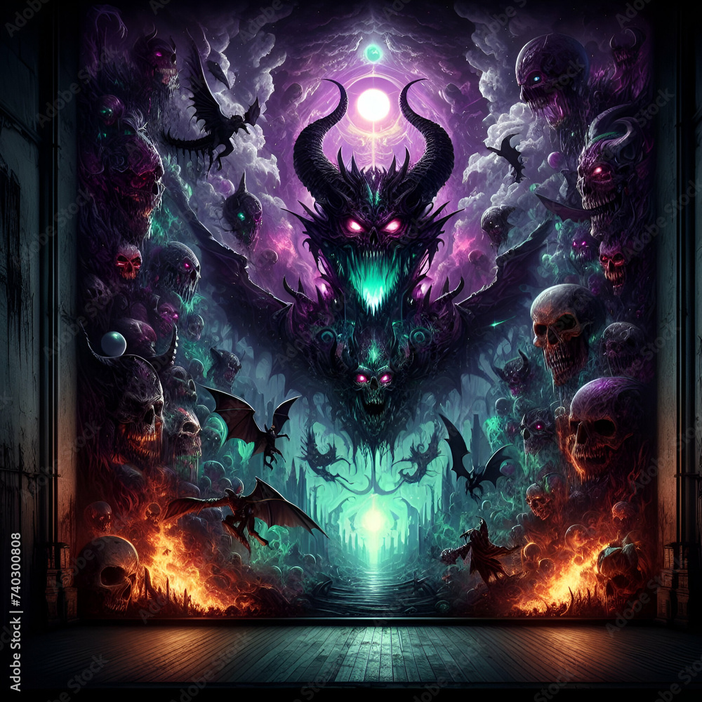 Scary Halloween Demonic Fantasy Burning Hell Underworld Gate with ...