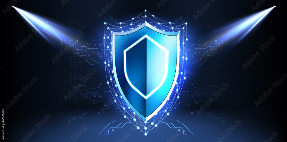 Futuristic Digital Shield with Glowing Edges and Circuit Patterns - A ...