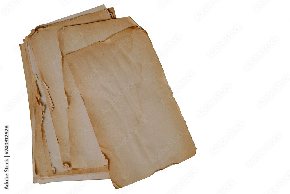 stack of sheets old paper without writing on white isolated background ...