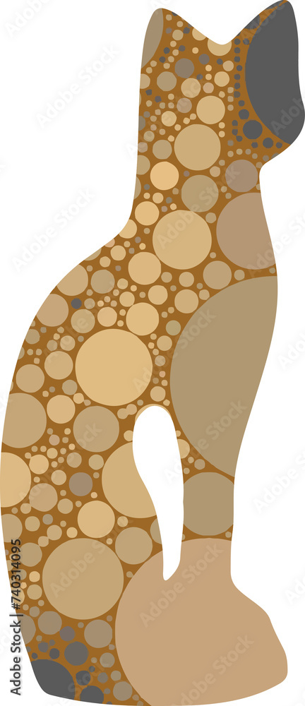 Silhouette einer sitzenden, braunen Katze, dekoriert mit Punkten und ...