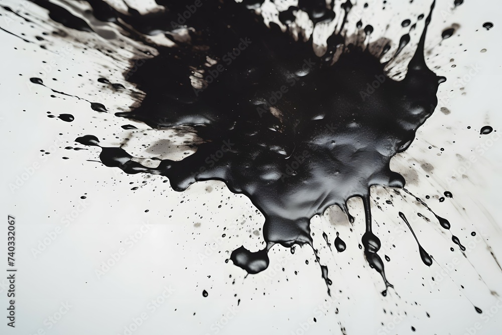 Ink splotch on blank surface. Inkblot on a sheet of paper. , .highly ...