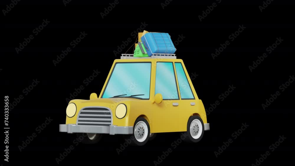 3D rendered of cartoon traveling car solid front view color cute car ...