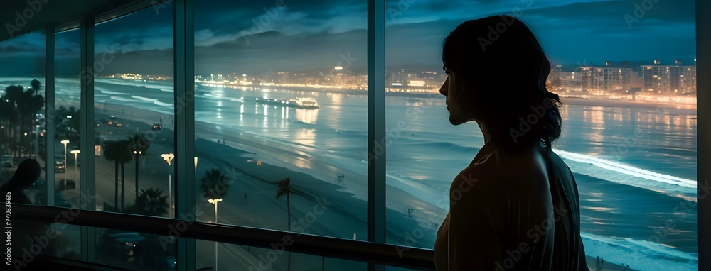 Ambitious coastline businesswoman, detail-oriented, molded screen ...