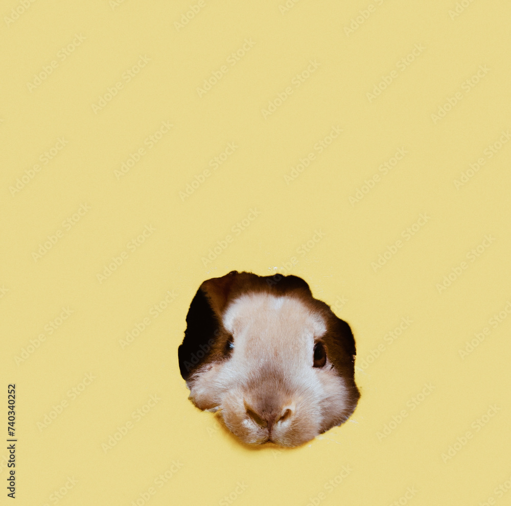 Bunny peeking out of a hole in wall, fluffy eared bunny easter bunny ...