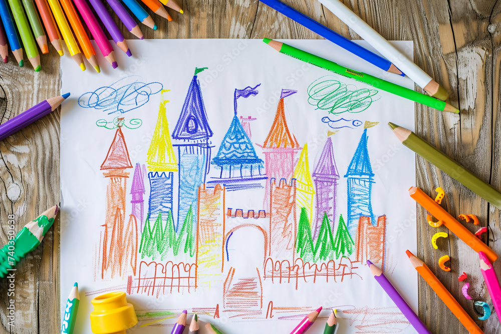 Enchanted castle with towers and a drawbridge 4 year old's simple ...