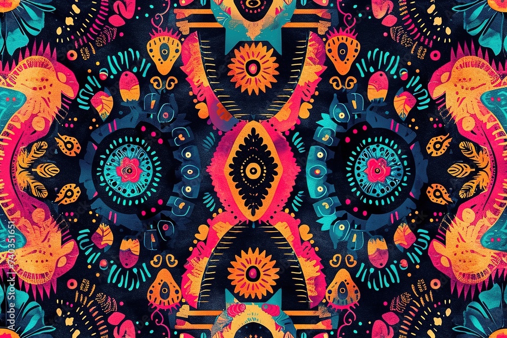 Bohemian-style pattern, incorporating detailed ethnic elements and ...