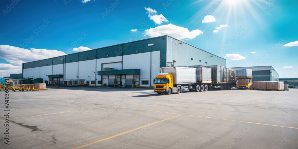 Industrial Logistics Hub: Red Semi Truck at Modern Warehouse Dock ...