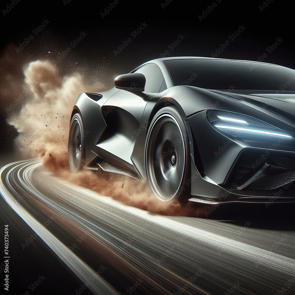 The image captures a dynamic scene filled with cars in motion. The ...