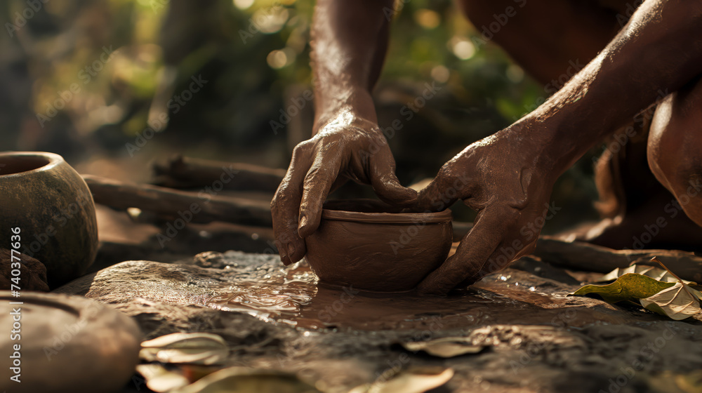 Foto de Primitive Pottery Making - Artisanal Craftsmanship - Clay Pot ...