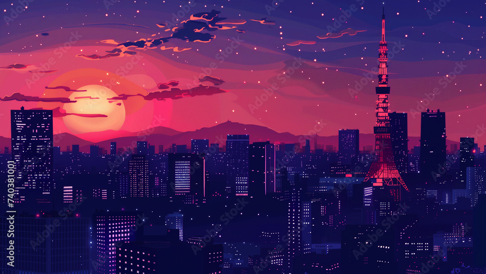 Simplicity in the City: A Lo-Fi Cartoon Tribute to Tokyo Nights Stock ...