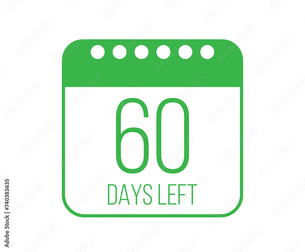 60 days left vector. Days countdown design. Calendar page with ...