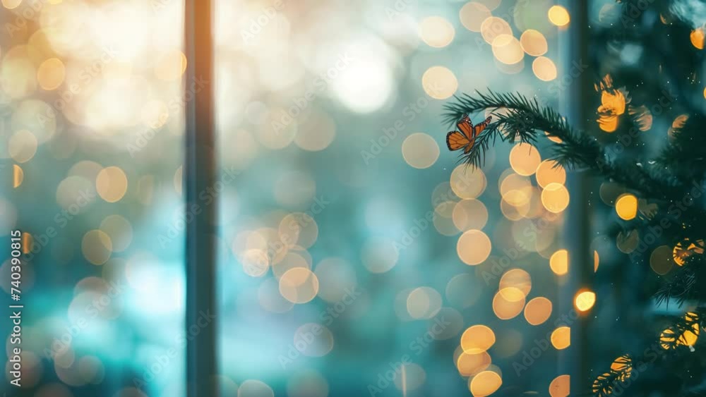 Vidéo Stock blurred light from window with fir branch. blurred window ...