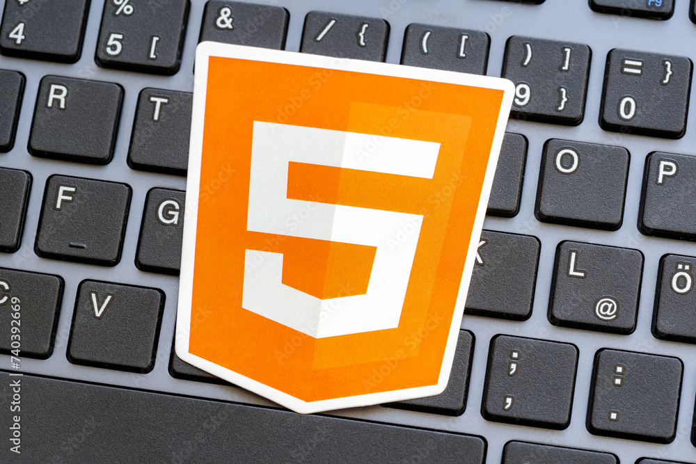 Orange HTML5 markup language logo sticker desktop PC computer keyboard ...