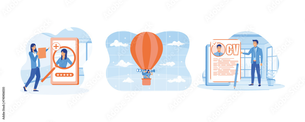 Job recruitment process, Hr managers flying on air balloon, Searching ...