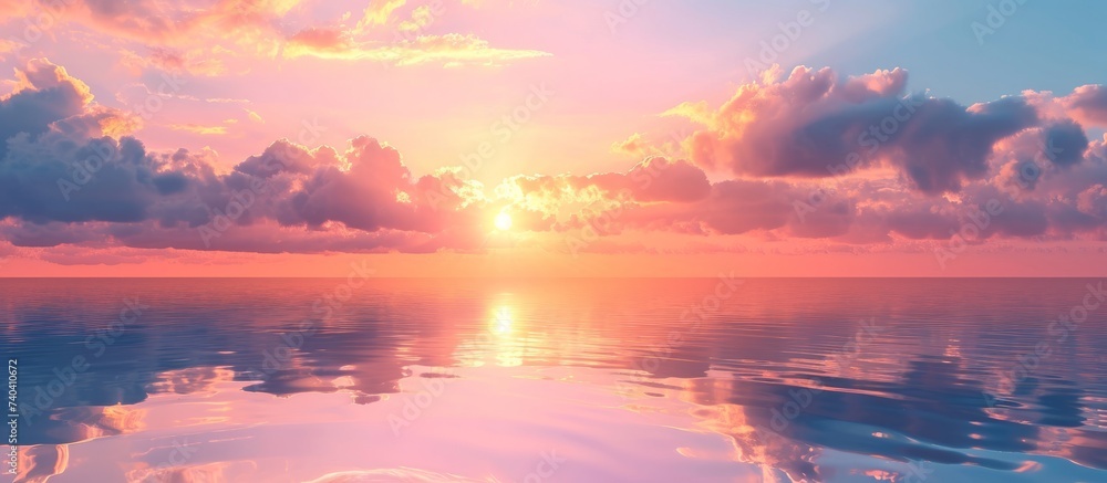 The sun is dipping below the horizon, casting a warm glow over the lake ...