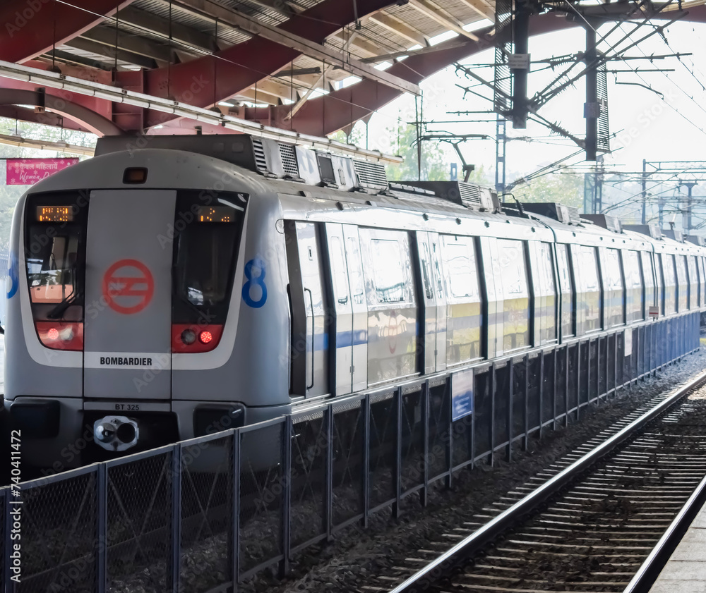 New Delhi, India, February 17 2024 - Delhi Metro train arriving at ...