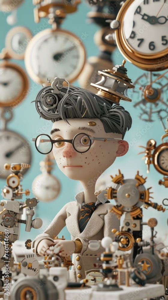 Cartoon digital avatars of Timepiece Tinkerer Assembling Timepieces ...