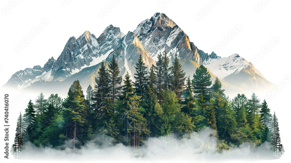 mountain with pine trees, isolated on white background PNG Stock ...