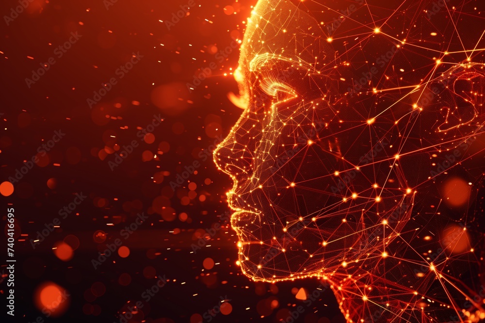 Concept of Artificial Intelligence or AI, Human face made of dots and ...