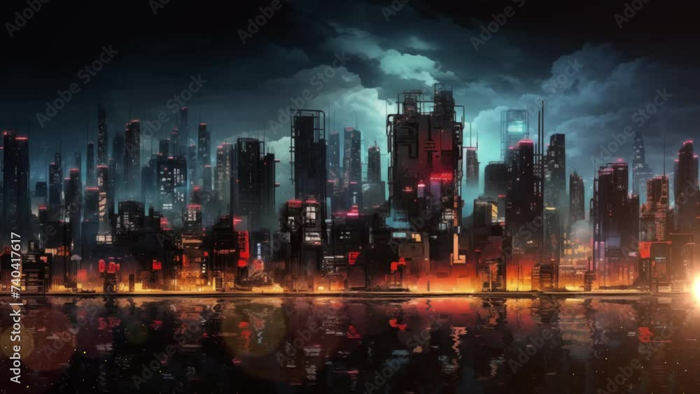 dystopian cityscape at night with dystopian. seamless looping overlay ...