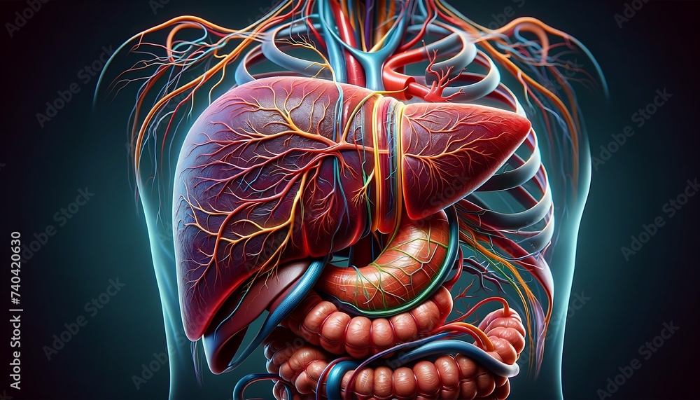 Human digestive system anatomy, 3d visualization liver system for ...