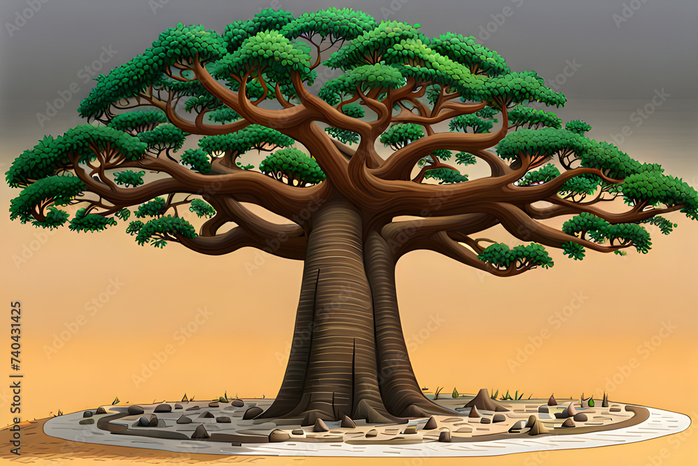Draw the African baobab tree in three dimensions Stock Illustration ...