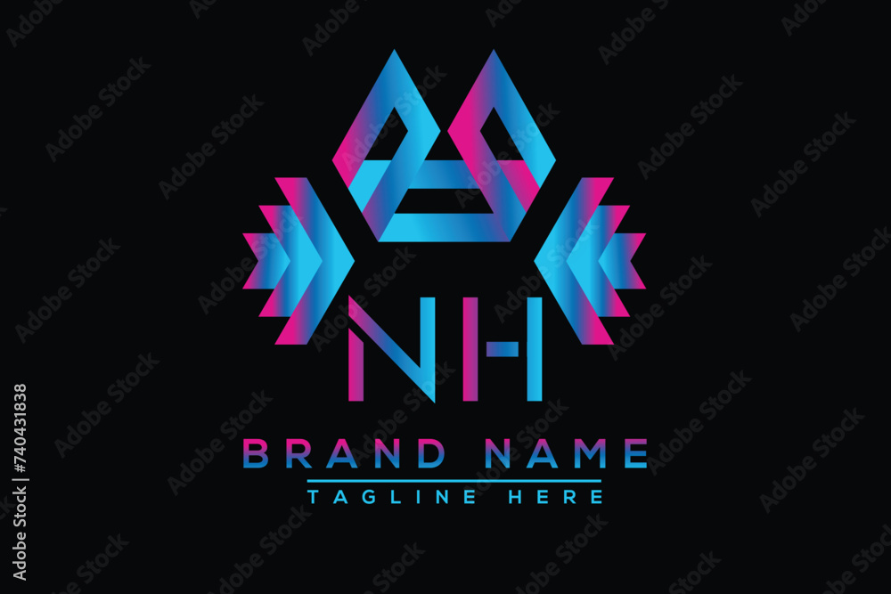 Blue NH letter logo design. Vector logo design for business. Stock ...